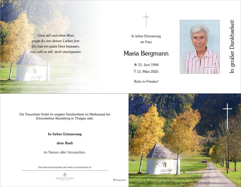 Frau Maria Bergmann - Schoosleitner Bestattung I Rat und Hilfe im ...