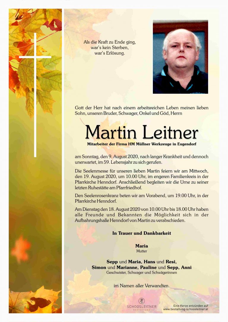 Herr Martin Leitner - Schoosleitner Bestattung I Rat und Hilfe im ...